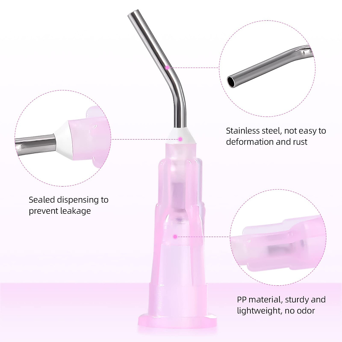 JMU 100Pcs Bent Dispensing Tips 18g, Blunt Tip Dispensing Needle, Dental Pre Bent Flow Dispensing Etch Tips, Disposable Oral Irrigation Needle Tips, Pink