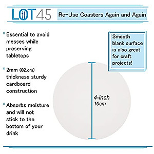 Lot45 Cardboard Coasters 4 Inch Pack - 100 Piece Bulk Cardboard Coasters Durable Round Blank White Cardboard Coasters