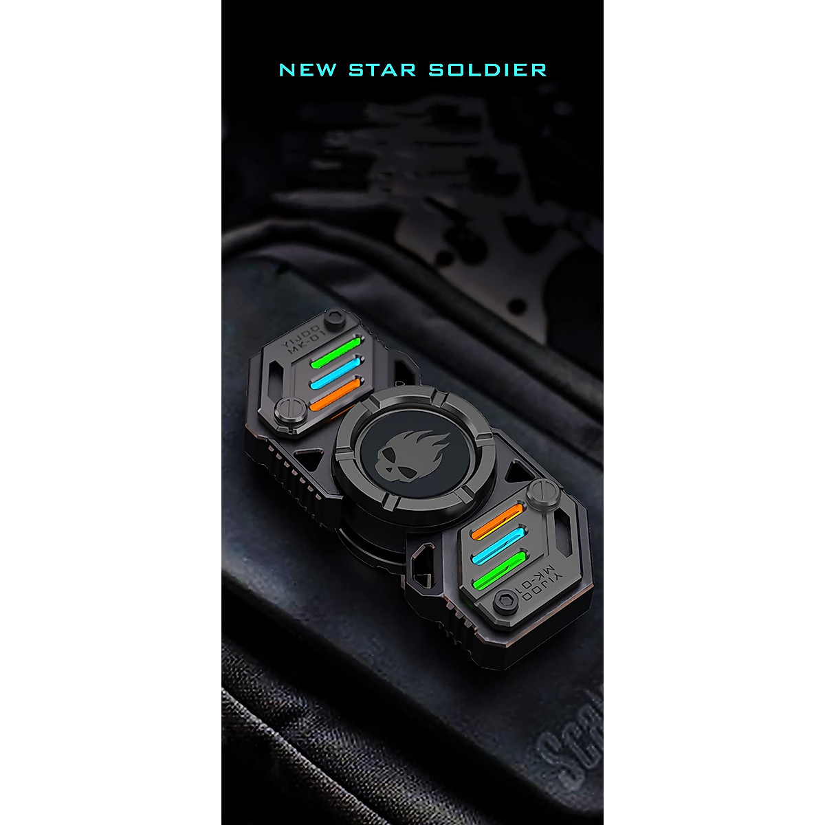 YIJO Fidget Spinner, Colorful Glow in The Dark, High Speed and Silence, Cool Metal Mechanical Gear Shape Design with Skull Symbol, Anti-Anxiety and Stress Release for Kids and Adults