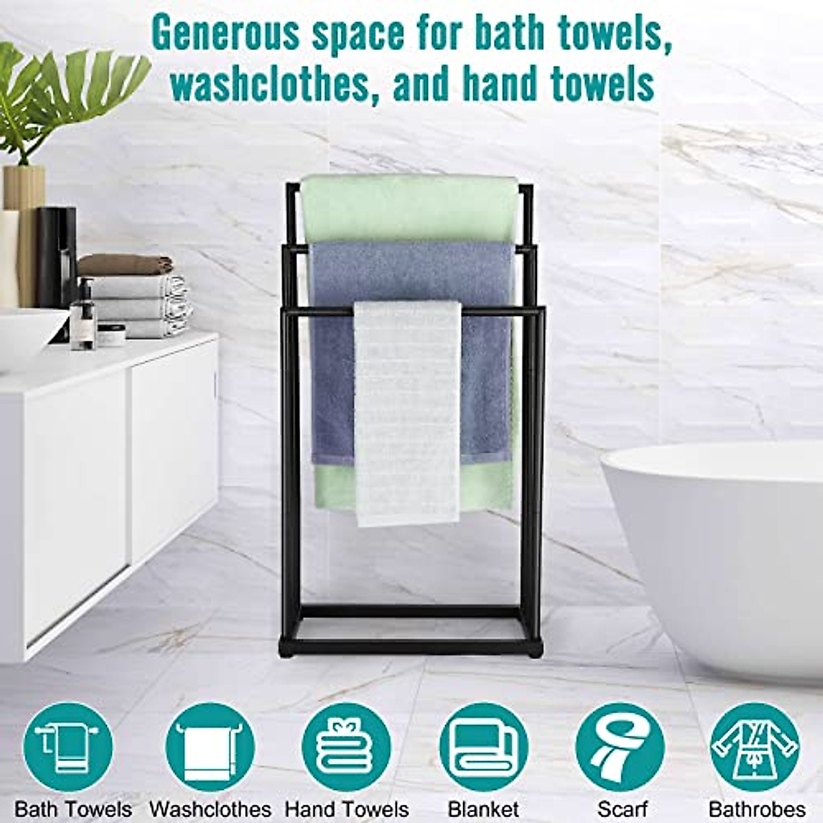 Free Standing Towel Rack, 3 Tier Stainless Steel Towel Racks for Bathroom, Freestanding Towel Rack Stand for Bath Hand Towel, Washcloths, Bath Towels Drying Rack Stand for Bedroom, Bathroom, Pool