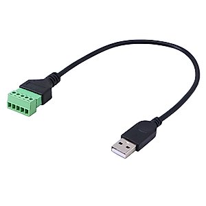 CERRXIAN 1ft USB Type A 2.0 Male to 5 Pins Screw Terminal Female Solderless Charging and Data Transfer Converter Adapter Extension Cord