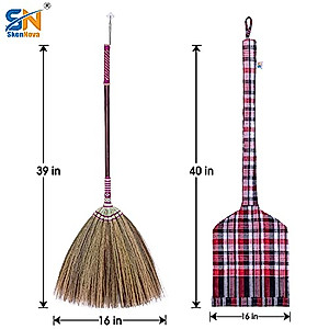 SKENNOVA - Thai Vintage Retro Grass Broom Stick, Long Handle Hand Grip The Reed Tree with Grass Durable Broom Housewarming Gifts Asian Broom 40 inch (Bamboo, 39 inch Tall)