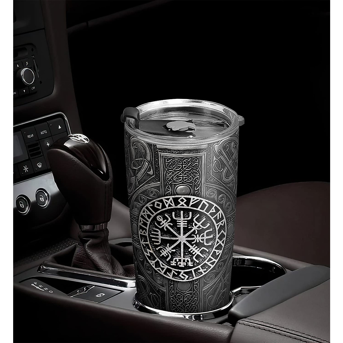 20oz Viking Gifts for Men, Norse Mythology Gifts, Valentines Day Gifts for Him, Birthday, Inspirational Gifts, Vegvisir Viking Symbol Tumbler Cup, Insulated Travel Coffee Mug with Lid