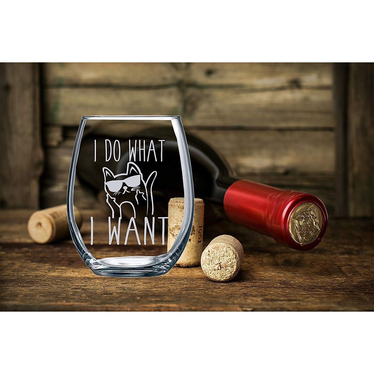 I Do What I Want - Funny 15oz Stemless Crystal Wine Glass - Fun Wine Glasses with Sayings Gifts for Women