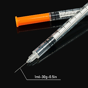 SHAOTONG 1ml Syringes with Needle, U-100 1cc Syringe 30G 1/2 Inch Needle, Sterile Individually Wrapped Pack of 20