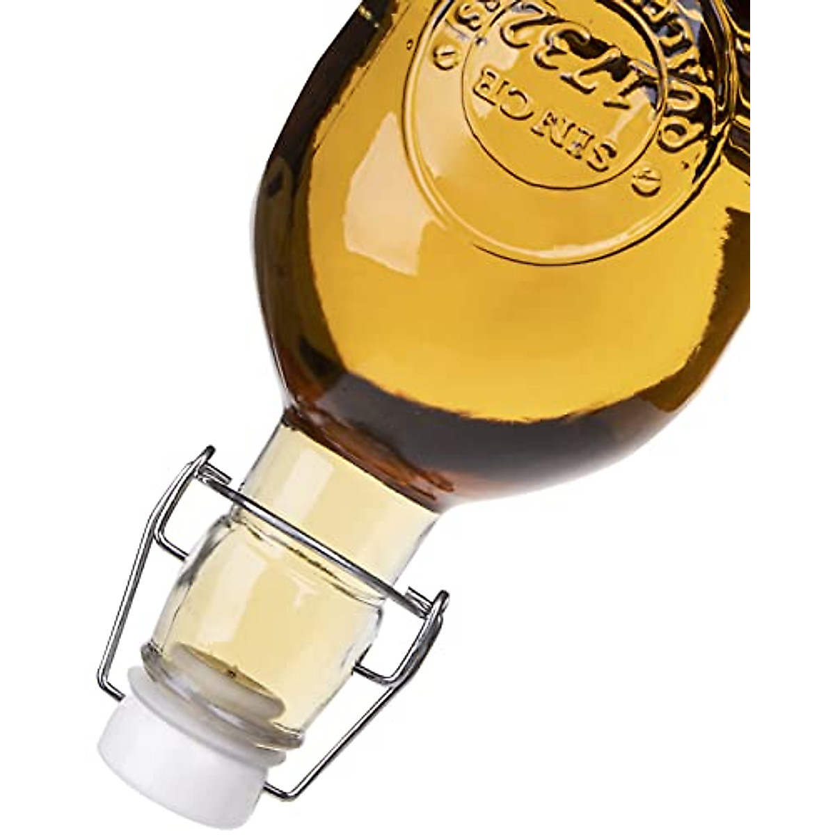 Nicunom 4 Pack Flip Top Glass Bottle, 40 Oz. / 1.2 Liter Clear Glass Pitcher Swing Top Brewing Bottle with Stopper for Beverages, Oils, Kombucha, Beer, Kiefer, Water, Soda, Airtight Seal & Metal Clamp