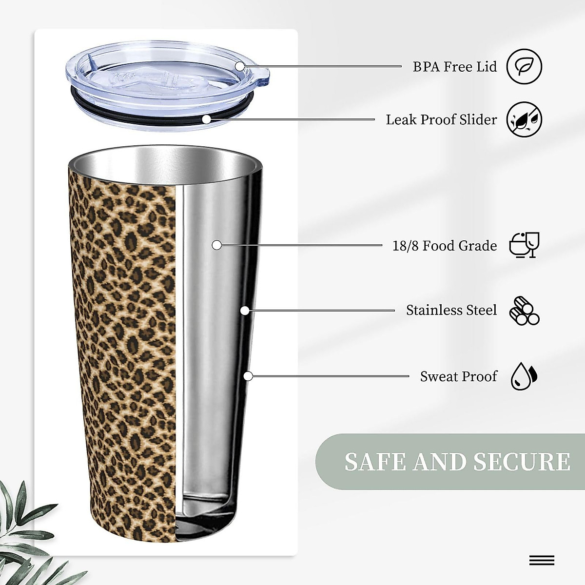 Yaxongx 20oz Tumbler Classic Leopard Skin Double Wall Vacuum Insulated Coffee Mug with Lid and Metal Straw Brush Reusable Stainless Steel Water Bottle Travel Cup Gifts for Car Ice Drinks Hot Beverage