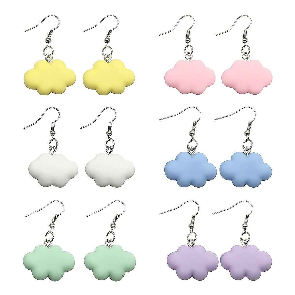 Just Follow 6 Pairs Simple Handmade Lovely White Blue Pink Resin Clouds Dangle Earrings Set Weather Jewelry for Women (Clouds Earrings- 6 Pairs)