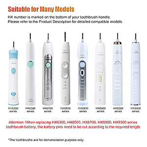 Upgraded Electric Toothbrush Battery Compatible with Philips Sonicare HX6730 HX6930 HX6920 HX6850 HX6710 HX6970 HX6950 HX6910 HX9340 HX9350 HX9903 HX9984 Series, with Waterproof Shaft Rubber Pad
