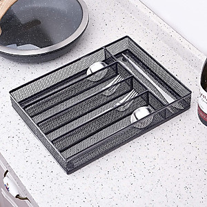 WuGeShop Kitchen Utensil Organizer,Cutlery Holder Organizer in Drawer for Flatware,Utensil Storage Flatware Tray with Anti-slip Mats(Black)