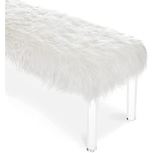 New Classic Furniture Marilyn Upholstered Glam Faux Fur Bench, 48.75-inch, White