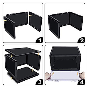 K.T.Z Magnetic Side Open Transparent Plastic Storage Shoe Box Stackable Foldable Storage Shoe Box Sneaker Storage Box Clear Plastic Shoe Boxes Size:14.2X11X8.7 Inch (D Style Black, 12 PCS)