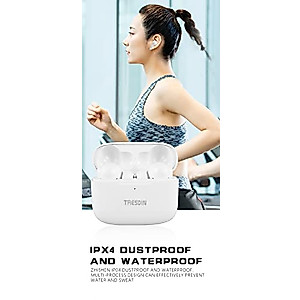 TRESDIN Jello2 Foxconn Made True Wireless Stereo Noise Cancelling Headset Bluetooth 5.0 Compatible with TV Smart Phone Laptop Wireless Charging IPX4 Waterproof Travel Mountaineering White