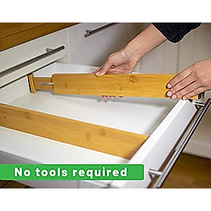 Bamboo Drawer Dividers Organizers 6-pack (12"-17") Adjustable Spring Loaded Drawer Divider Expandable Drawer Organizer Utensil Separators for Kitchen, Bedroom, Dresser, Office, Baby Drawers, Closet