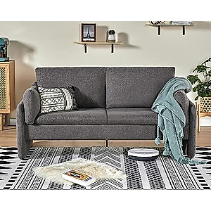 VanAcc Couch, Modern Sofa- Comfy Sofa Couches with Embedded Armrest, 3-Seater Couch for Living Room, Grey Bouclé