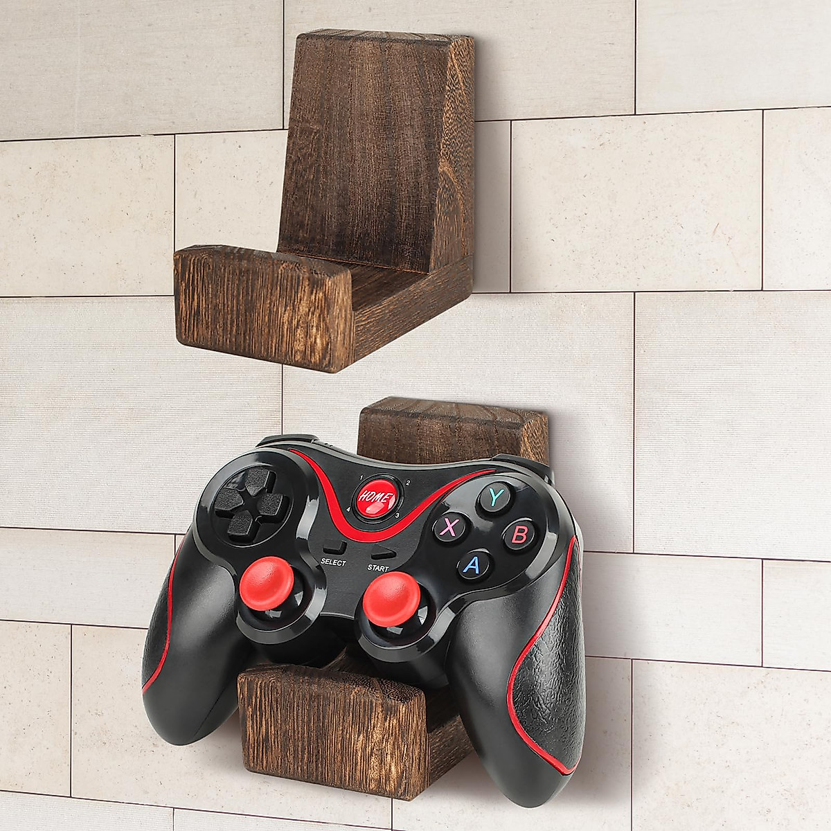 BEARUT Wall Mounted Game Controller Holder Headset Stand Universal Gaming PC Accessories Rack Headphone Stand for Xbox Series PS5 PS4 by Wood Adhesive Fixation or Screws Install 2 Pack