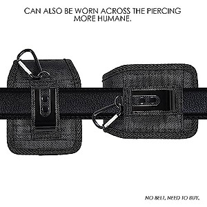 Case for Moto Razr+ Plus/Razr 2023/Galaxy Z Flip 5 4 3 Phone Case Black Balistic Nylon Leather Vertical Pouch [Belt Loop, Metal Clip] for Samsung Z Flip 5 5G, Z Flip4/3