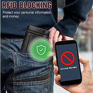 TEUEN Large Capacity RFID Blocking Genuine Leather Wallet for Men 11 Card Slots 2 ID Windows Snap Button Bifold Wallets