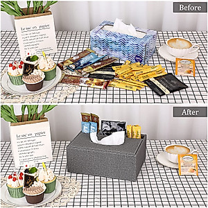 Sumnacon Linen Rectangular Tissue Box Cover - Multifunctional Tissue Box Holder with Remote Control Box, Decorative Tissue Box Remote Organizer for Home Office Car Restaurant, Grey