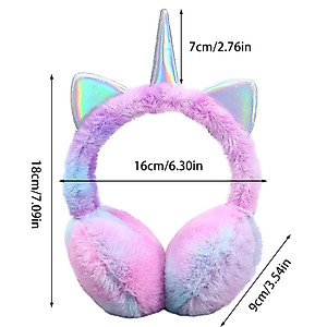 CHUANGLI Winter Unicorn Earmuffs, Cute Cartoon Earmuff Rainbow Ear Warmers for Girls/Women's Gift