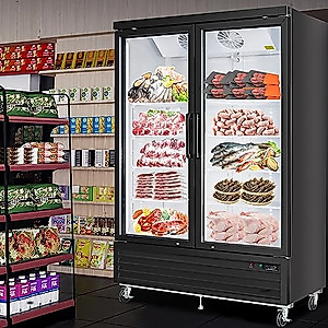 BLUELINETECH Commercial Display Freezer 35 Cu.ft, Double Swing Glass Door Reach in Fridge with 8 Shelves LED Lightning, 56.4" W, -8℉-0℉