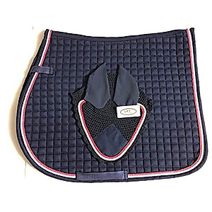 Horse English Saddle PAD with Matching Fly Bonnet with Ear NETS Breathable Cotton Handmade Full Size Stretchable Ears (Purple, Full)