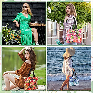 Cunno 8 Pcs Summer Reusable Shopping Bags for Groceries 13.78 x 17.72 x 4.72 Inch Beach Foldable Tote Bag with Zipper and Handles Large Capacity Waterproof Travel Tote Bags for Women Work Gym