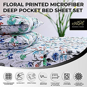 AZORES HOME Chloe Printed Deep Pocket Sheet Set with Oversized Flat - Queen, Green