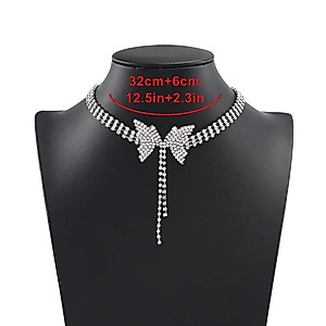 ELABEST Rhinestone Bowknot Butterfly Star Necklace Sparkly Tassel Choker Crystal Tennis Chain Nightclub Party Jewelry for Women (Butterfly tassel)