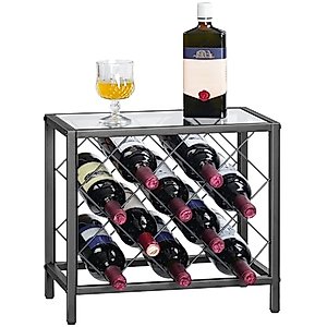 HOOBRO Wine Rack Countertop, 10-Bottle Wine Storage Rack, Freestanding Modern Glass Metal Small Wine Rack, Tabletop Wine Holder Stand for Bar, Dining Room, Kitchen, Black BK11JJ01