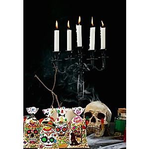 Hying 100PCS Day of the Dead Cellophane Bags for Candy Cookie, Dia de Los Muertos Sugar Skull Candy Bags with Twist-Ties Calavera Skull Treat Goody Bags for Mexican Halloween Party Favors Supplies