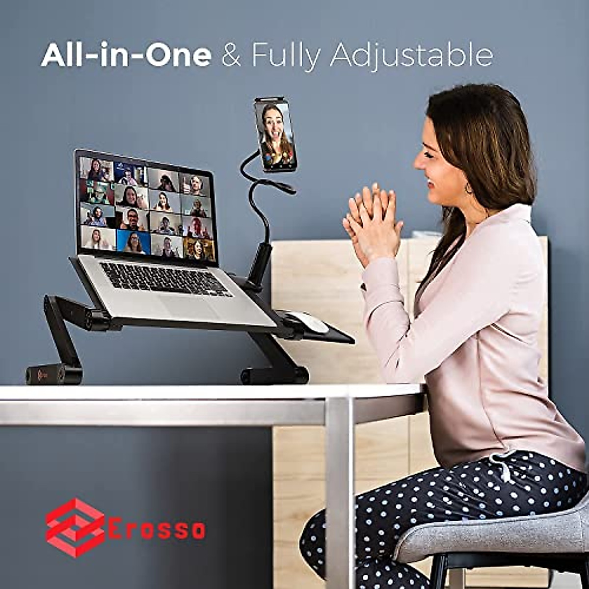 DZHJKIO Laptop Stand for Bed- Portable Laptop Table -Folding Laptop Table - Laptop Stand Adjustable Height with Phone Holder and Mouse Pad Ergonomic Laptop Desk for Couch Computer Riser by Erosso