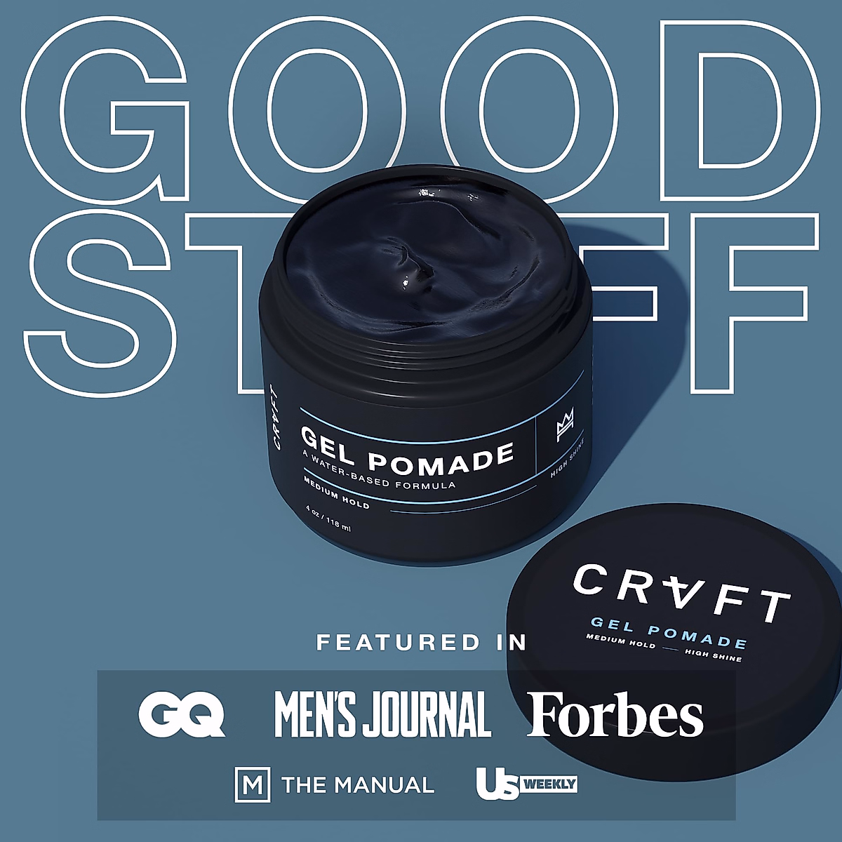 CRVFT Gel Pomade 4oz | High Shine/Medium Hold | Water Based/Water Soluble | Ideal For Short/Medium Thin/Thick Hair | For A Clean Cut Look | Men’s Styling Product [Clear], Stylist Approved [Scented]