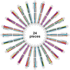 IHPUKIDI 24 Pack 0.5mm 6-in-1 Multicolor Ballpoint Pen, 6 Color Transparent Barrel Retractable Ballpoint Pens for Office School Supplies Students Gift (24 Pack)