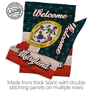 Welcome Maryland Garden Flag - Set Wood Dowel Americana States USA American Territories Republic Country Particular Area - House Decoration Banner Small Yard Gift Double-Sided Made in 13 X 18.5