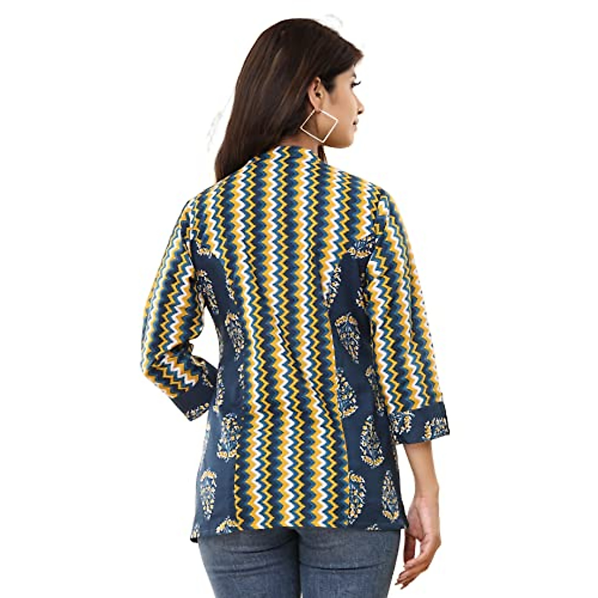 Vihaan IMPEX Zigzag Printed Tunic Casual Kurti Top for Women Shirt for Ladies Multicolor
