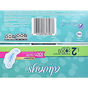 Always Ultra Thin Feminine Pads with Wings, Long/Super, Unscented, 88 Count