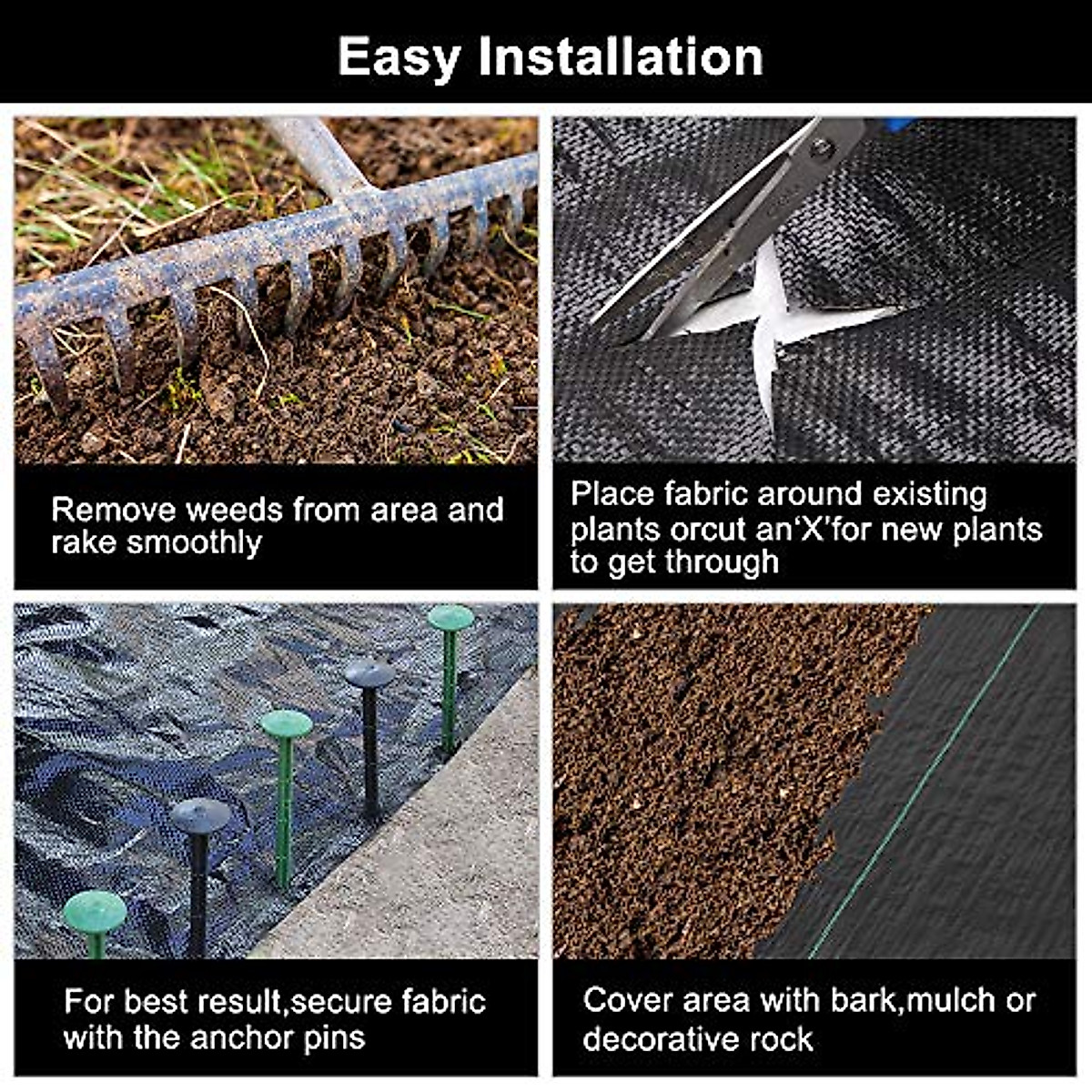 TUFFIOM 3 x 300 FT Weed Barrier Garden Landscape Fabric, UV-Resistance Ground Cover, 125gsm/3.7OZ Heavy Duty Material for Superior Weed Control, Perfect for Greenhouse, Yard, Flower Bed, Garden