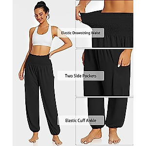 UEU Women's Casual Loose Harem Yoga Pants Elastic High Waist Lounge Comfy Pajama with Pockets(Black, M)