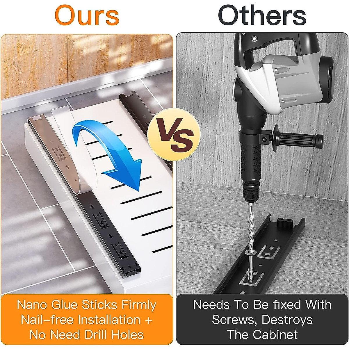 Pull out Cabinet Organizer, 21"Deep, Slide out Drawers for Kitchen Cabinets, Under Sink Pull-Out Home Organizers with Adhesive Nano Film, Sliding Cabinet for Bathroom, Pantry Storage Shelves(White)