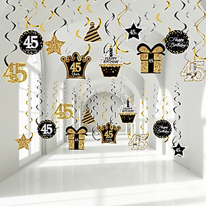 45th Birthday Party Decorations Birthday Party Hanging Swirls Ceiling Decorations Cards Cutouts 45th Shiny Foil Swirls Decorations for 45 Years Old Birthday Ornaments Party Supplies