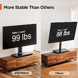 Perlegear Universal TV Stand Mount, Heavy-Duty Tabletop TV Stand for 43–85 inch TVs up to 99 lbs, Swivel TV Stand with Tempered Glass Base, Height-Adjustable TV Stand Base, Max VESA 800x400mm