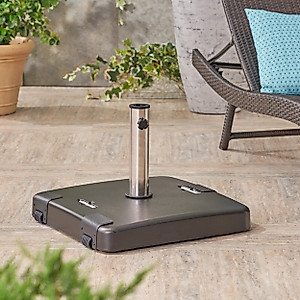 Christopher Knight Home Larissa Outdoor 119lb Concrete Square Umbrella Base with Stainless Steel Collar, Black