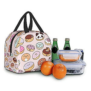 Insulated Lunch Bag Reusable Lunch Box, Cooler Lunch Tote Bag With Front Pocket for Women Men School Picnic Office Work, Kawaii Donuts