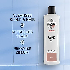 Nioxin System 3 Cleanser Shampoo, Color Treated Hair with Light Thinning, 16.9 Fl Oz