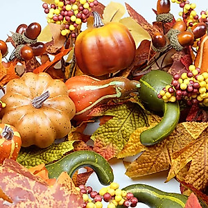 HomeKaren Fall Wreaths for Front Door 22 inch, Fall Door Wreath with Pumpkin, Maple Leaves Autumn Thanksgiving Harvest Festival Decorations Indoor and Outdoor