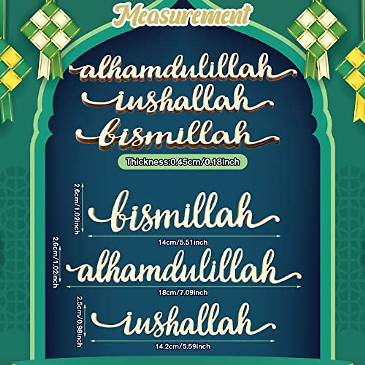 24 Pcs Ramadan Decorations for Table Wood Islamic Decor Mubarak Plate Setting Plate Sign Bismillah Inshallah Alhamdulillah Sign Wooden Letter Eid Tabletop Sign for Home Decorations Gifts Dinner Desk
