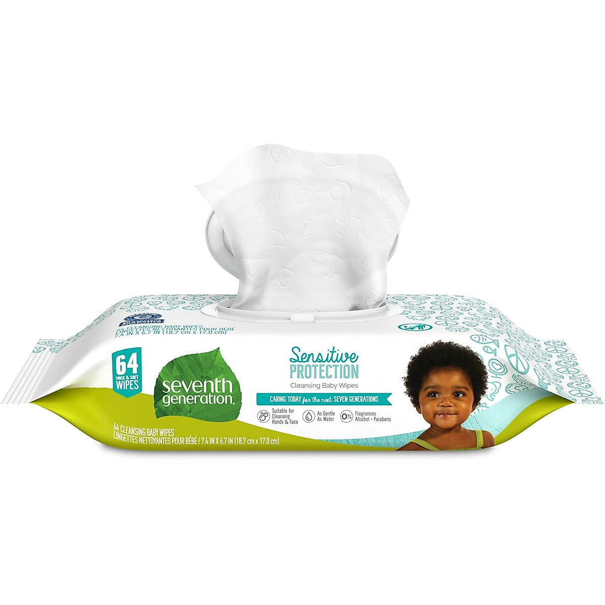 Seventh Generation Free & Clear Baby Wipes with easy open top, 64 count packs (pack of 6) (384 wipes)