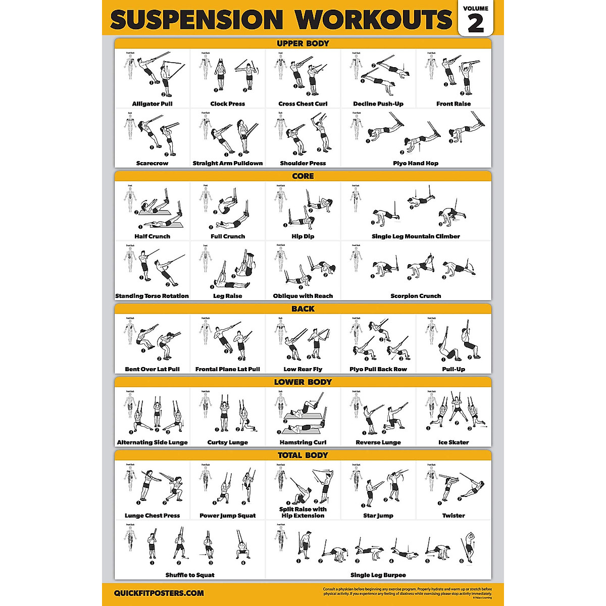 16 Pack - Exercise Workout Poster Set: Dumbbell, Suspension, Kettlebell, Bands, Medicine Ball, Battle Rope, Stretching, Bodyweight, Barbell, Yoga, Exercise Ball (PAPER - NOT LAMINATED, 18" x 24")