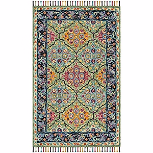 SAFAVIEH Aspen Collection Area Rug - 5' x 8', Light Green & Black, Handmade Boho Braided Tassel Wool, Ideal for High Traffic Areas in Living Room, Bedroom (APN114Y)